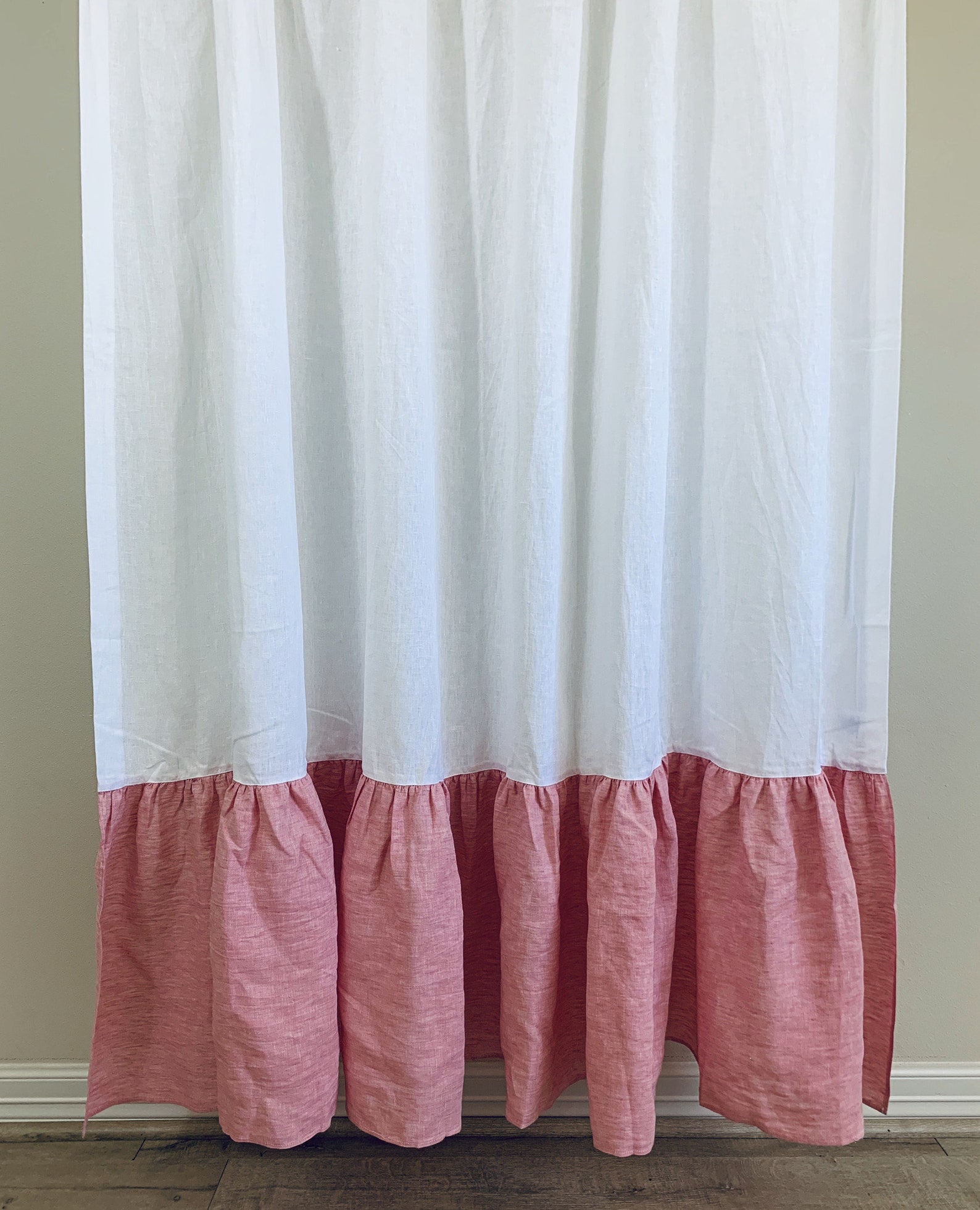 Natural Linen Color Block Shower Curtain with Mermaid Long | Etsy