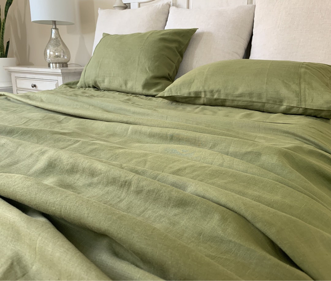 Rosemary Green Linen Top Sheet, Linen Bed Sheets, Linen Fitted Sheet ...
