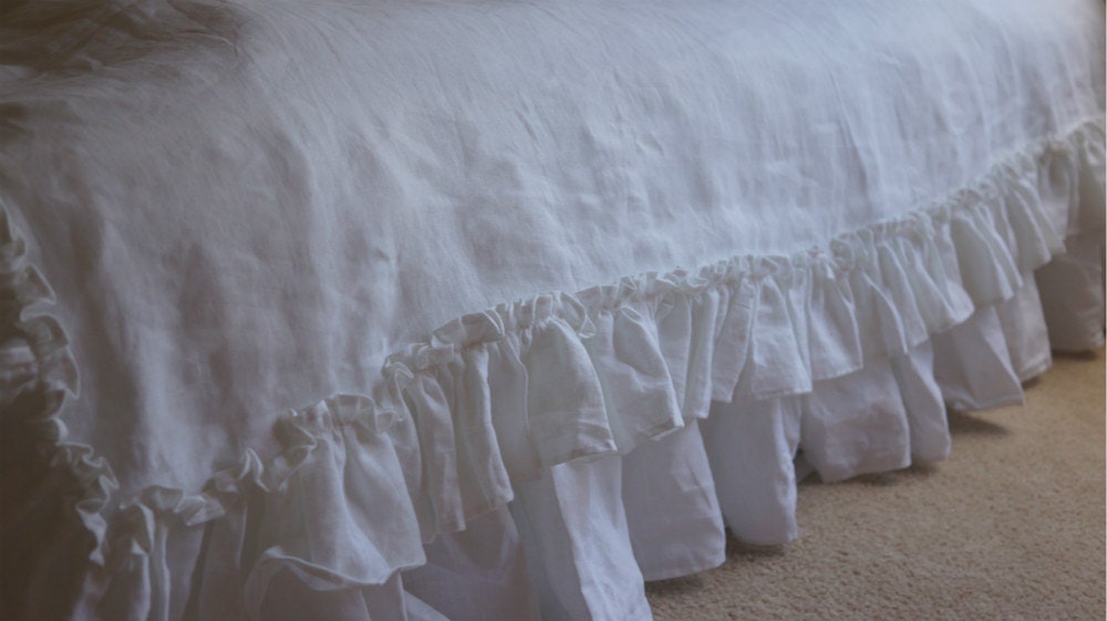Linen sheet with vintage ruffle style ruffle bed cover linen | Etsy