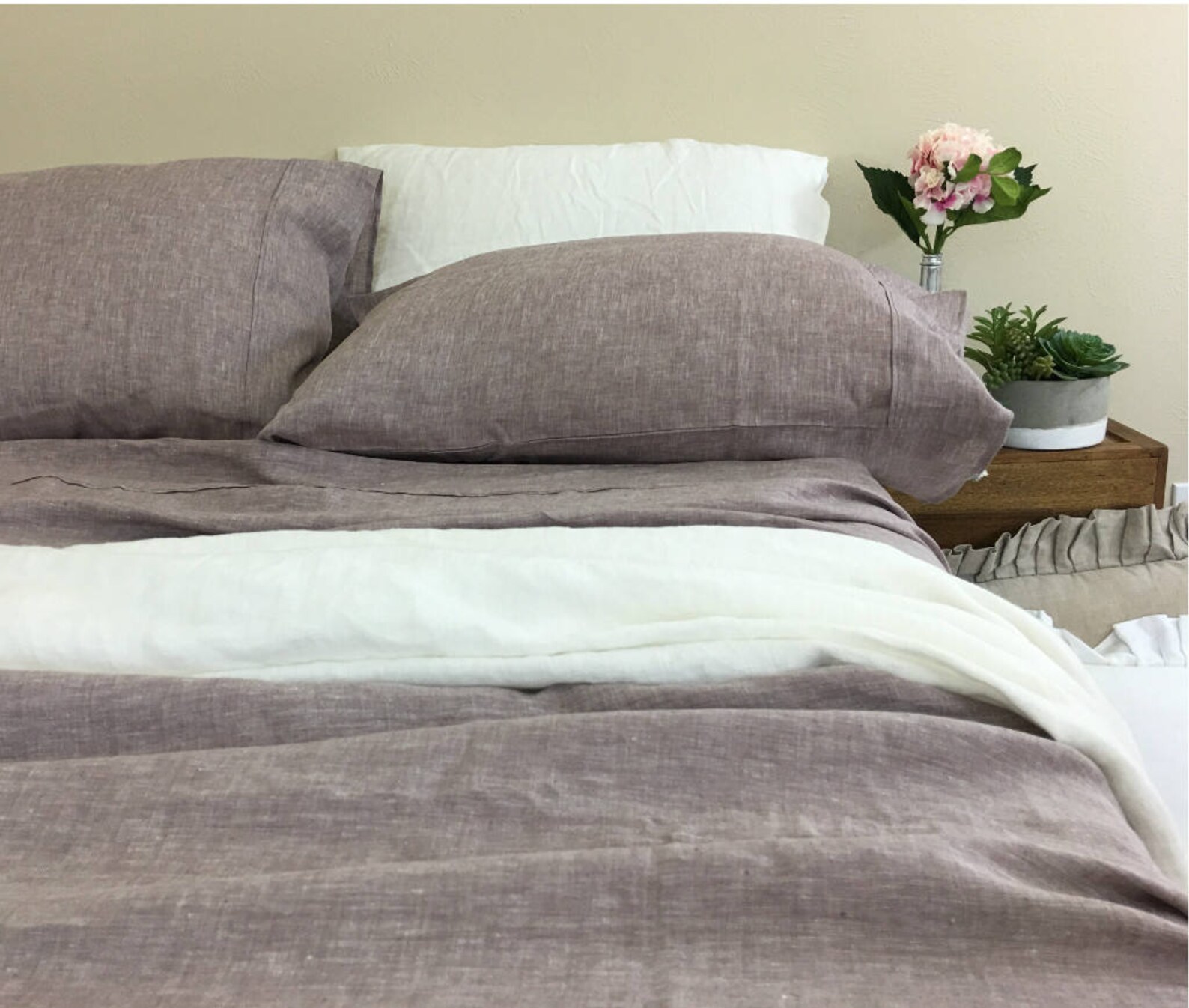 Chambray Rustic Raspberry Linen Bed Sheets Set | Etsy