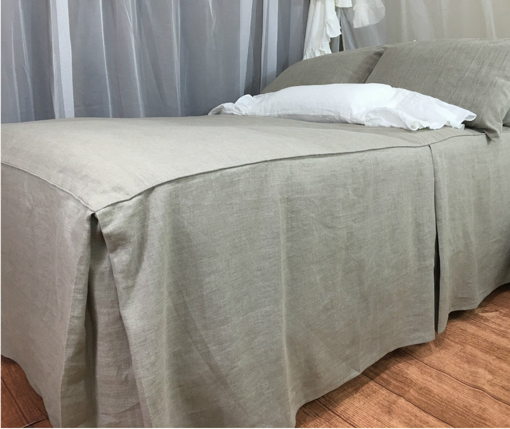 Tailored Bed Cover Custom Made in Natural Linen White Gray - Etsy