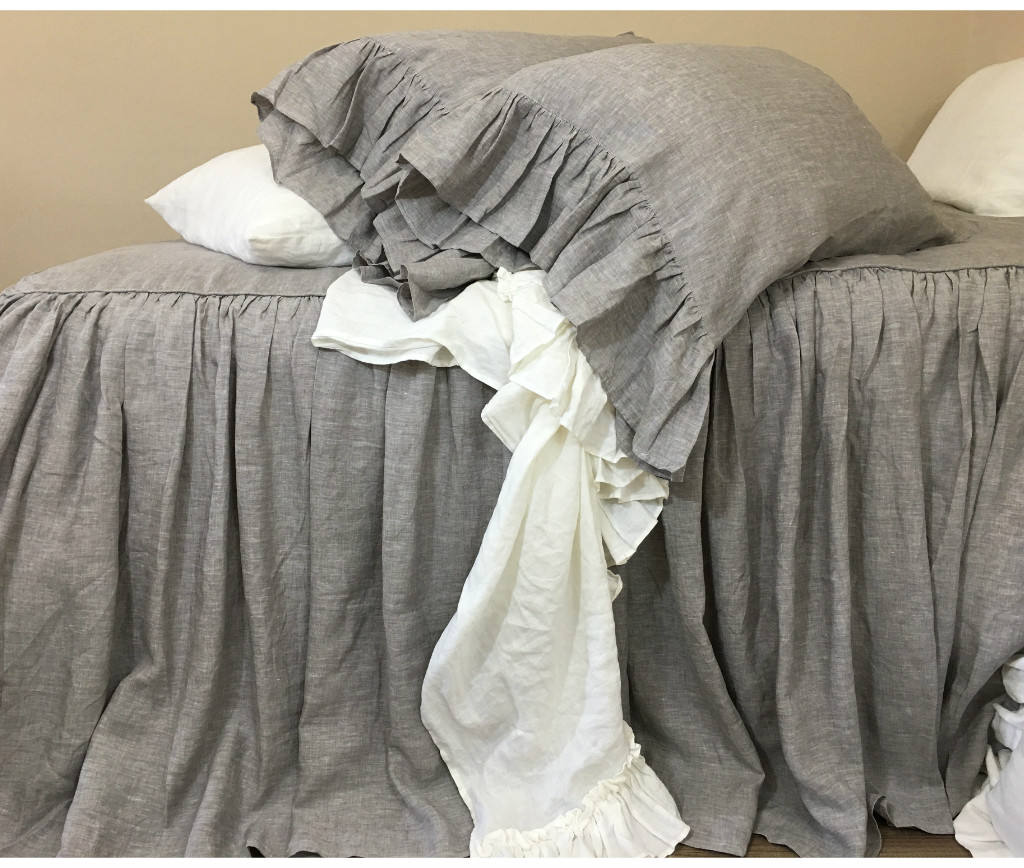 Chambray Graphite Grey Bedspread Crafted From Pure Linen | Etsy