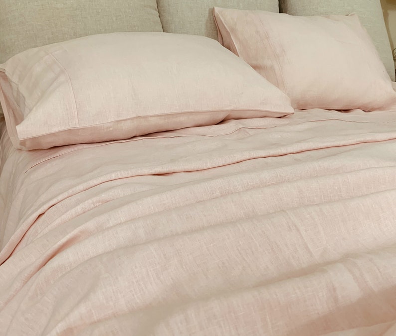 Dogwood Pink Linen sheets set Linen Top Sheet Fitted Sheet | Etsy