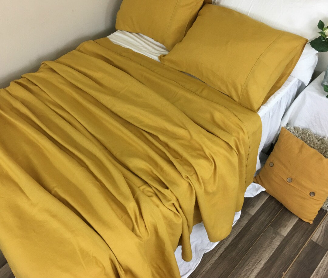 Mustard Gold Linen Bed Sheets, Available in All Sizes or Custom Size - Etsy