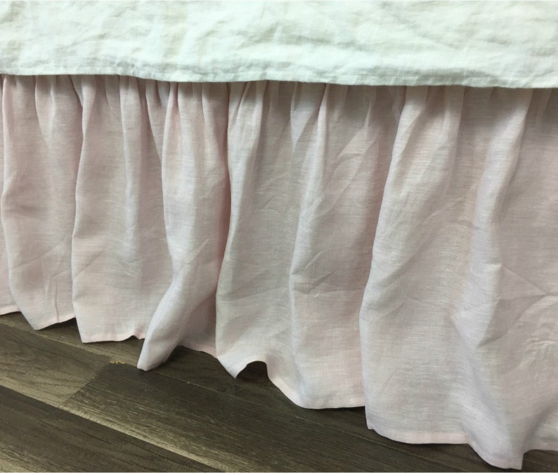 Blush Pink Linen Bed Skirt Light Pink Linen Dust Ruffles - Etsy