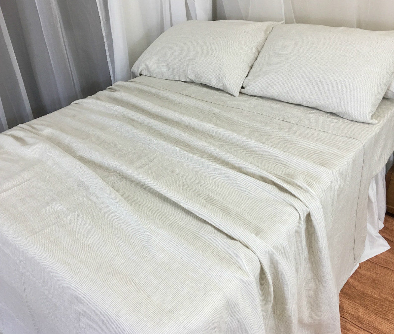 Linen Ticking Striped Bed Sheets Handmade in Natural Linen, Linen ...