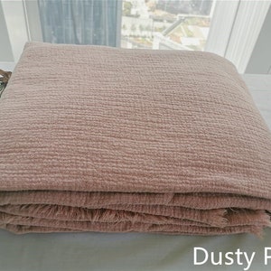 Dusty Pink Linen Blanket With Fringe, Thick and Warm, Gorgeous Size or ...