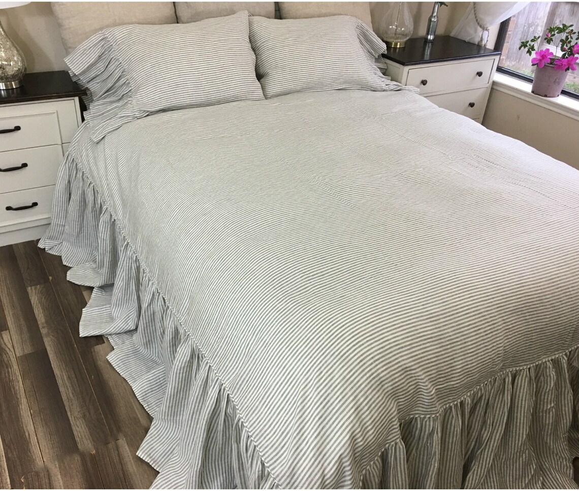 Linen Bed Cover With Waterfall Ruffles 80 Linen Choices - Etsy