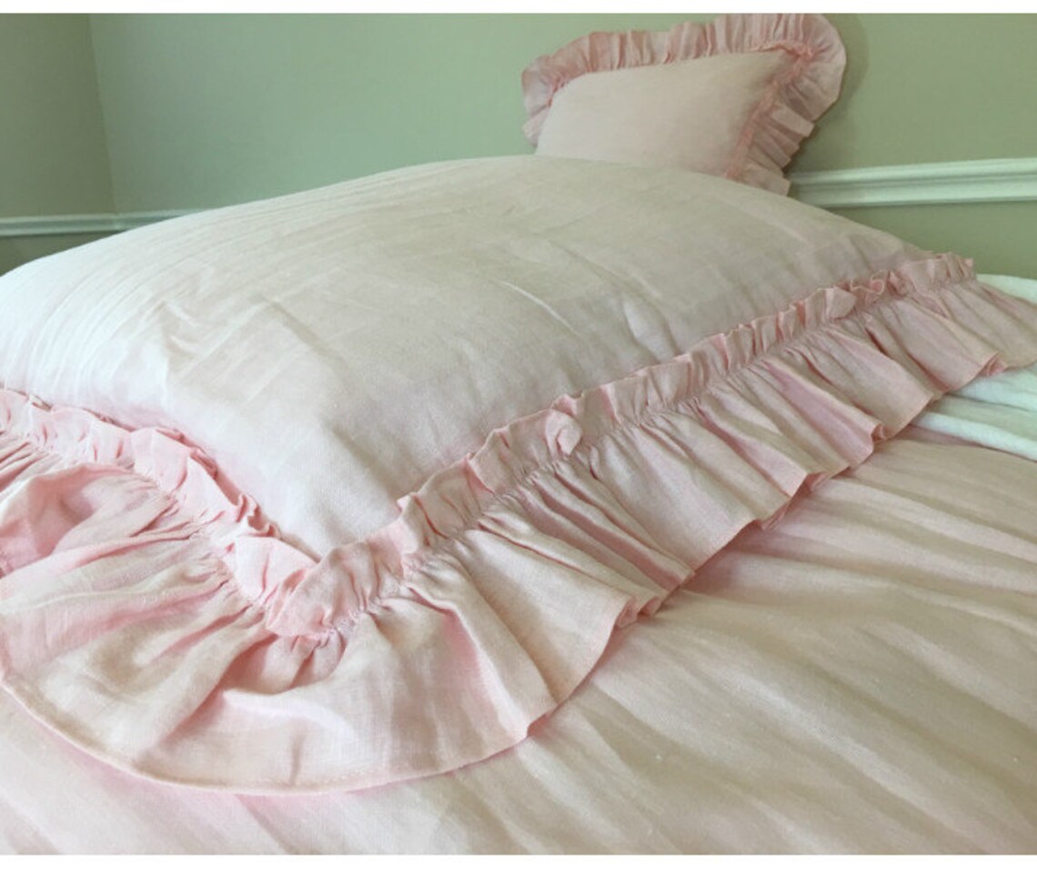 Vintage Ruffle Pillow Covers in Pink Linen Pink Ruffle Euro - Etsy