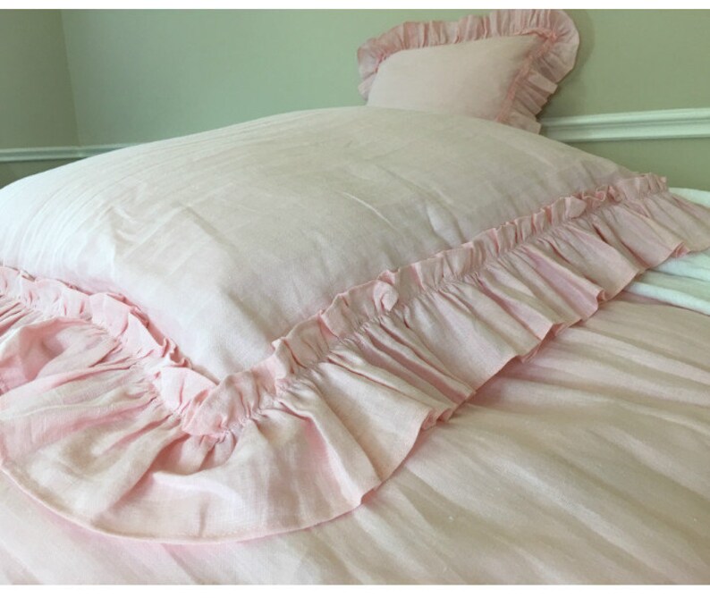 Vintage Ruffle Pillow Covers in Pink Linen Pink Ruffle Euro - Etsy