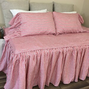 Day Bed Cover in Red and White Striped Linen, Farm House Style Day Bed ...