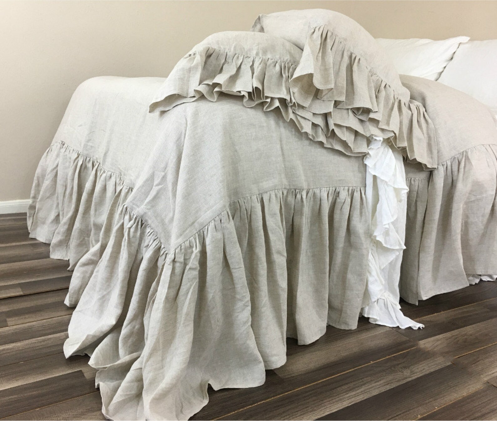 Linen Duvet Cover With Waterfall Ruffles Extra Long Ruffles - Etsy