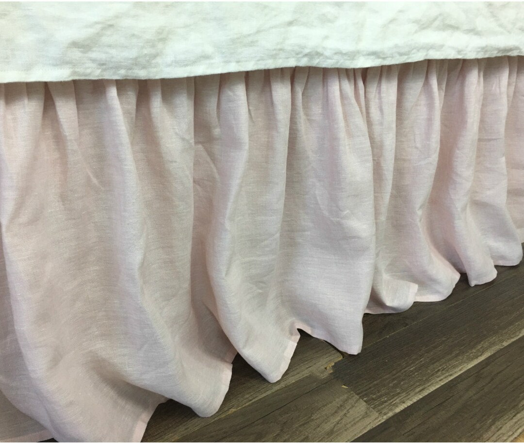 Blush Pink Linen Bed Skirt, Light Pink Linen Dust Ruffles, Pink Bedding ...