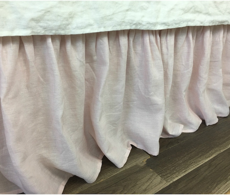Blush Pink Linen Bed Skirt Light Pink Linen Dust Ruffles | Etsy