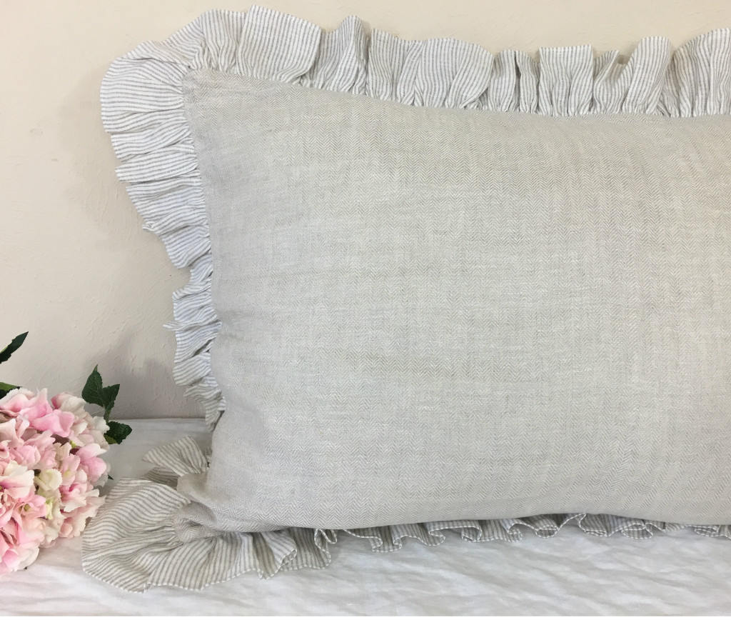 Chevron Linen Euro Sham Cover With Linen Ticking Striped - Etsy