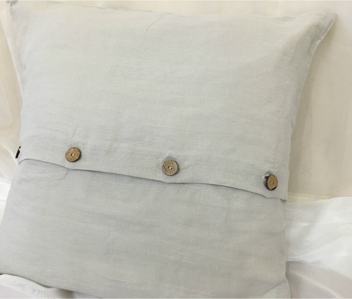 Stone Grey Euro Sham Cover With Wooden Button Closure All | Etsy
