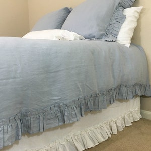 Duck Egg Blue Ruffled Duvet Cover Handmade With Vintage Ruffle Style ...