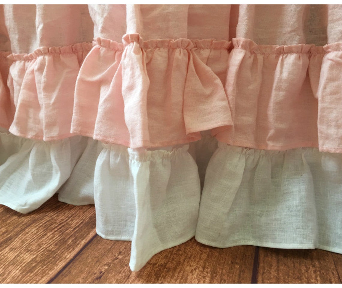 Pink and White Two Tiered Dust Ruffle With Country Ruffle Hem | Etsy