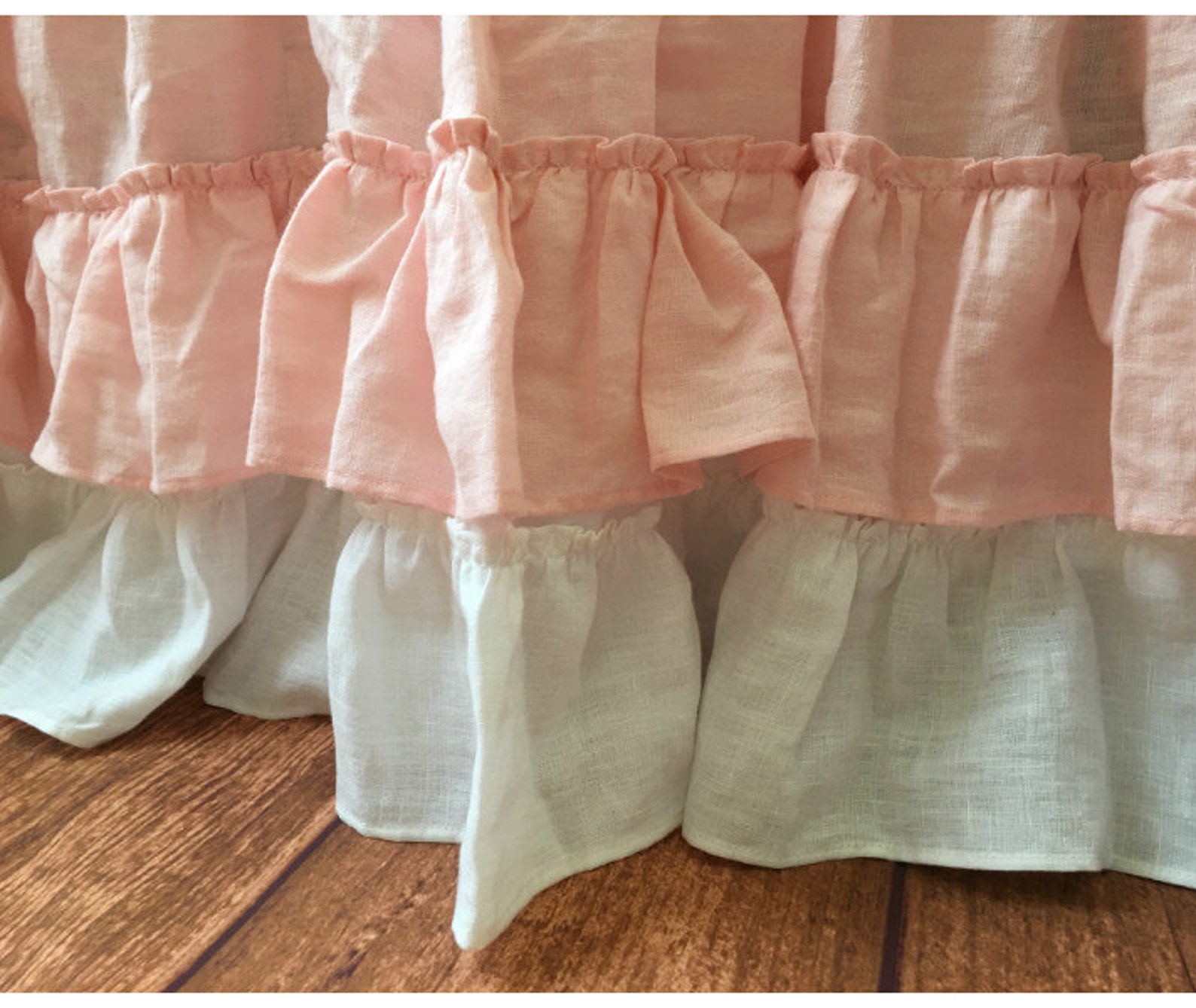 Pink and White Two Tiered Dust Ruffle With Country Ruffle Hem | Etsy