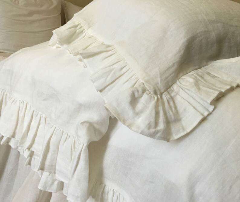SOFT WHITE Ruffle Pillow Sham Soft White Linen Ruffle Euro | Etsy