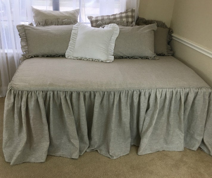 Day Bed Cover Natural Linen, Daybed Bedding, Fitted Daybed Cover, Linen ...