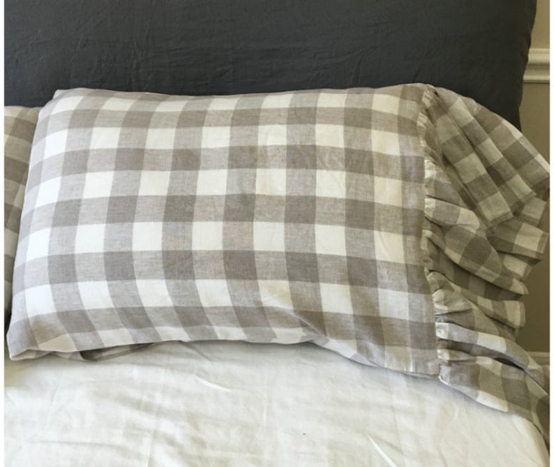 A Pair of Buffalo Check Linen Plaid Pillow Shams Feature - Etsy