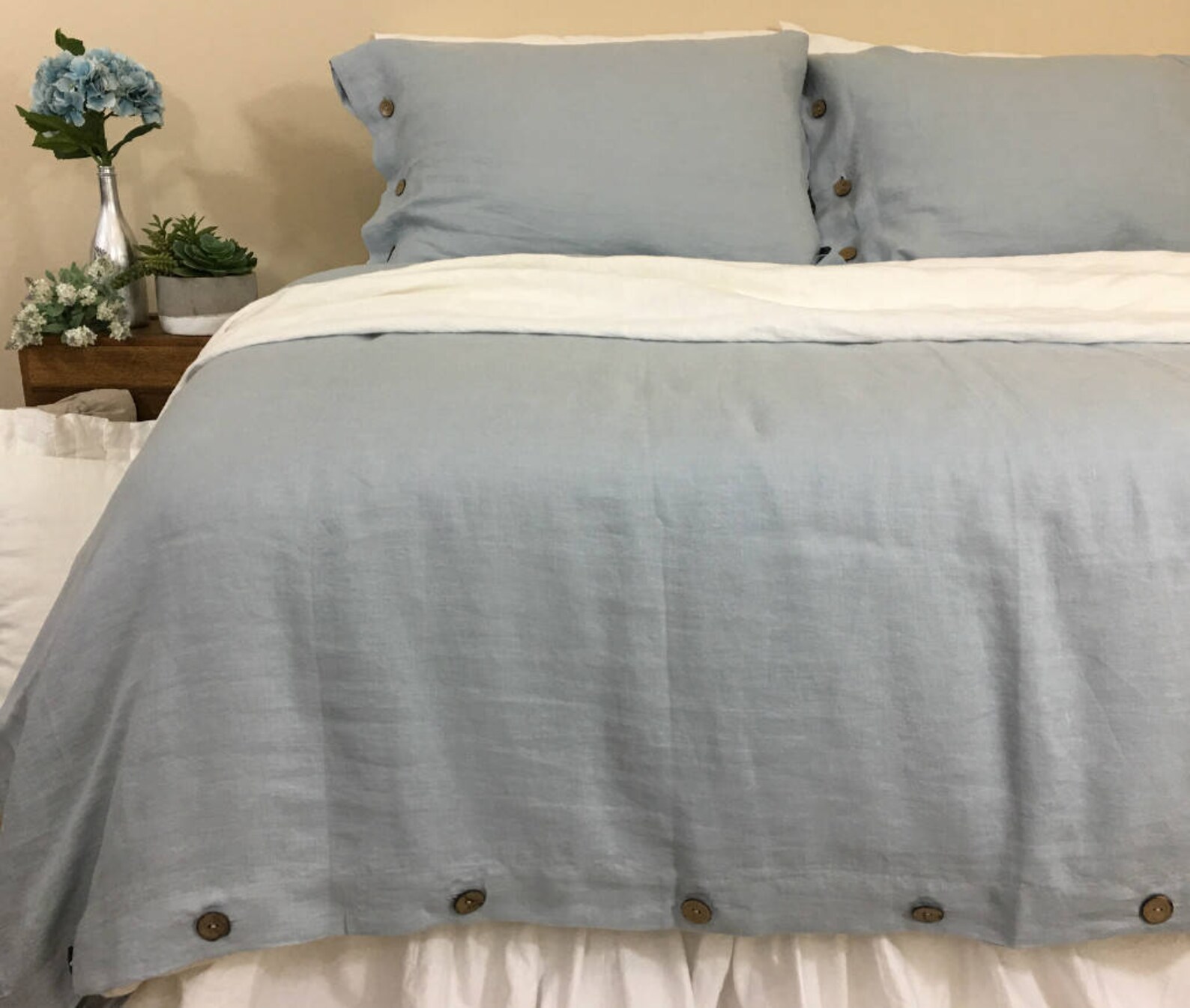 Duck Egg Blue Linen Duvet Cover With Buttons – Adding a Small Touch of ...