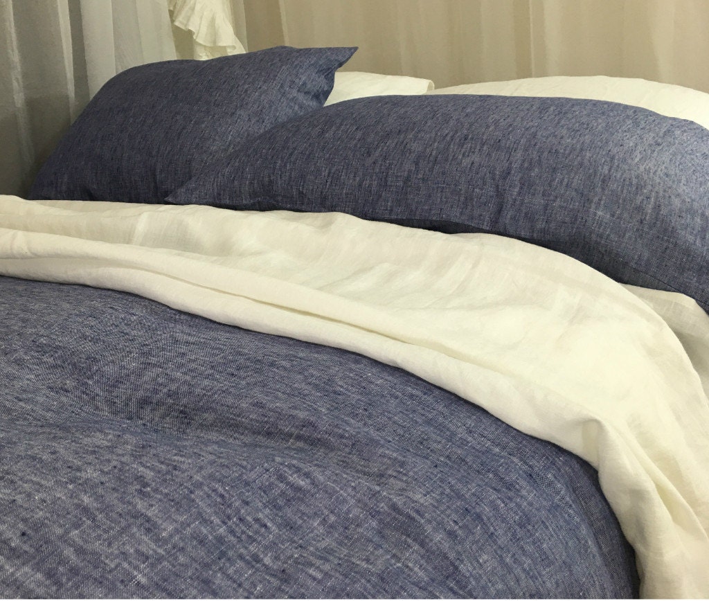 DENIM BLUE Chambray Linen Duvet Cover Handmade, Denim Blue Bedding ...