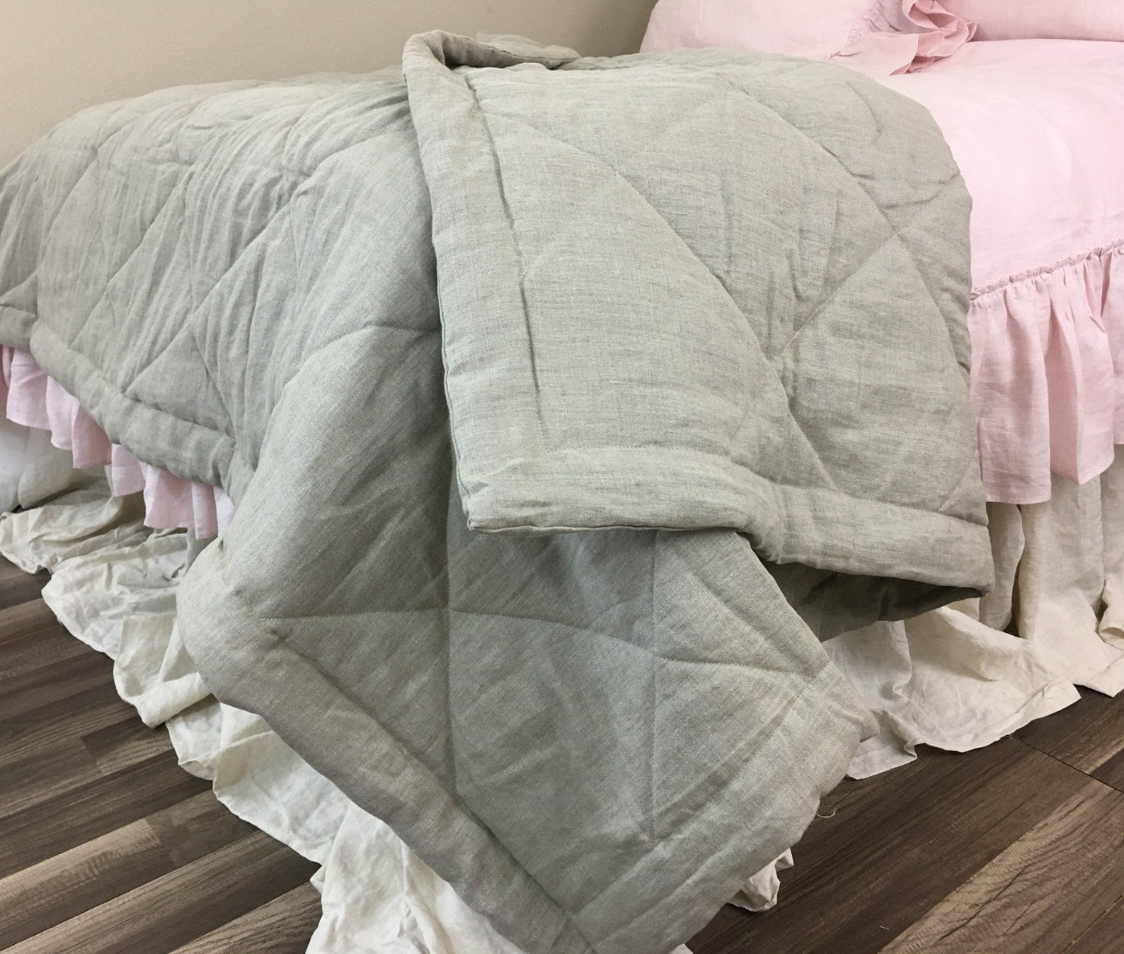 Linen Diamond Comforter Quilt, Diamond Shaped Quilted Duvet With ...
