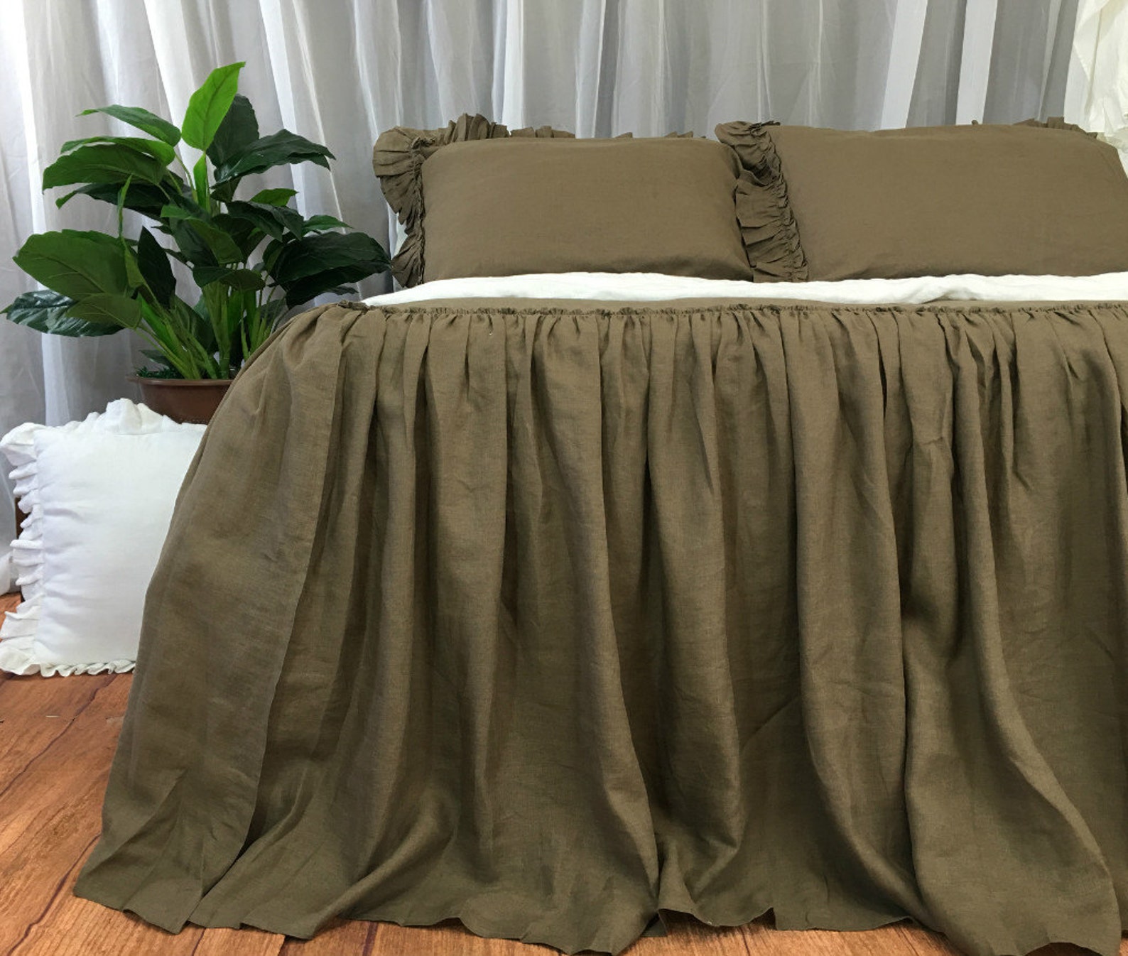 Cedar Dark Brown Linen Bedspread, Available in Twin, Full, Queen, King ...