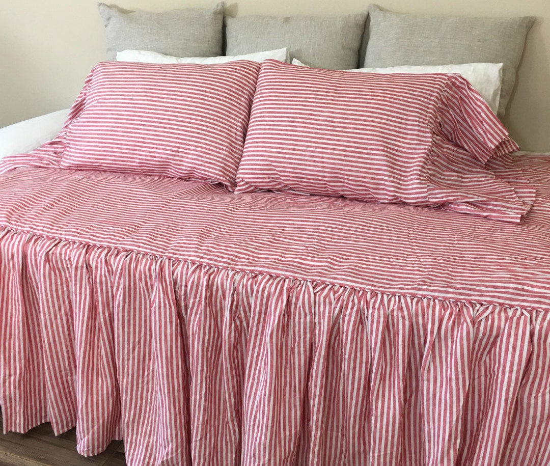 Day Bed Cover in Red and White Striped Linen, Farm House Style Day Bed ...