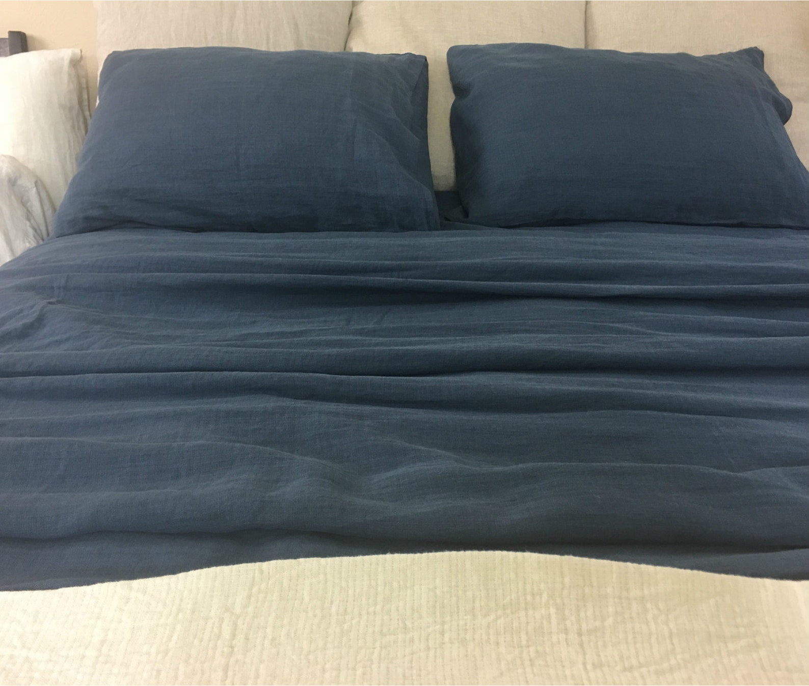 Navy Linen Duvet Cover Yarn Dyed Deep Blue Linen Bedding | Etsy