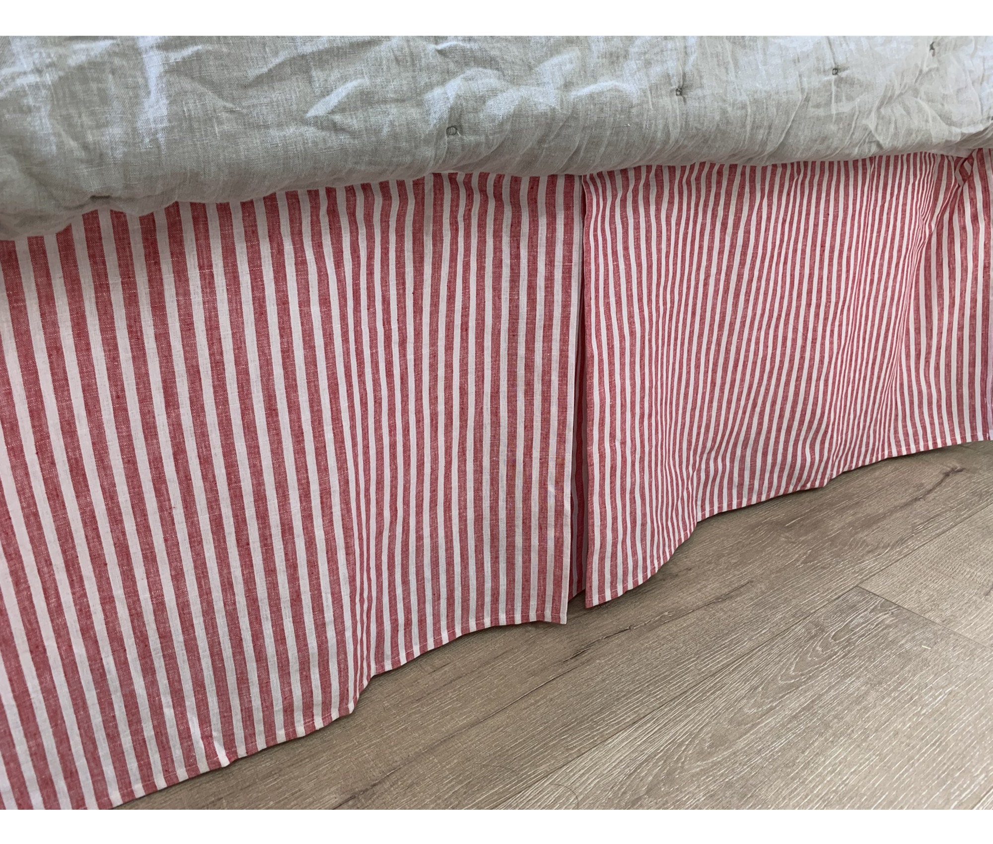 Red White Striped Linen Bed Skirt Tailored Pleats, All Sizes, Farmhouse ...