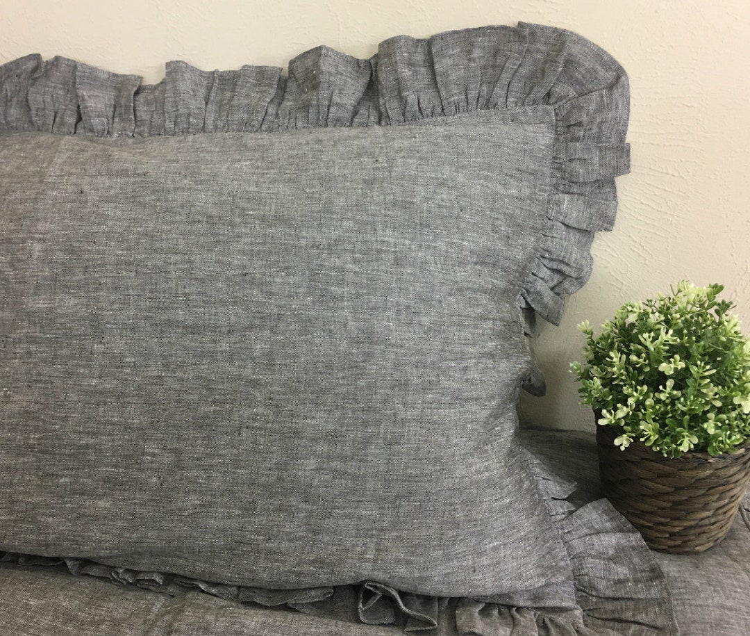 Chambray Grey Linen Ruffle Sham Cover, All Sizes or Custom Size - Etsy