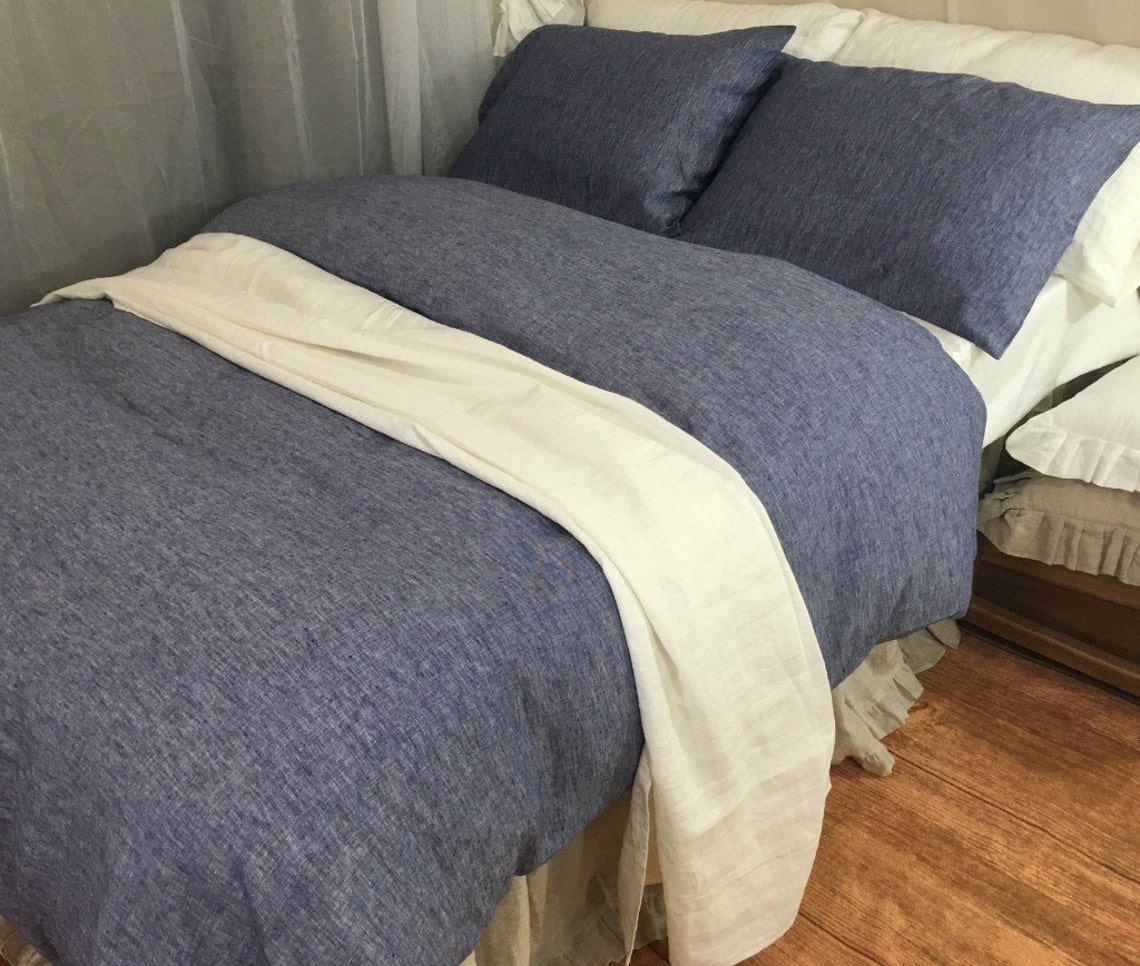 DENIM BLUE Chambray Linen Duvet Cover Handmade, Denim Blue Bedding ...