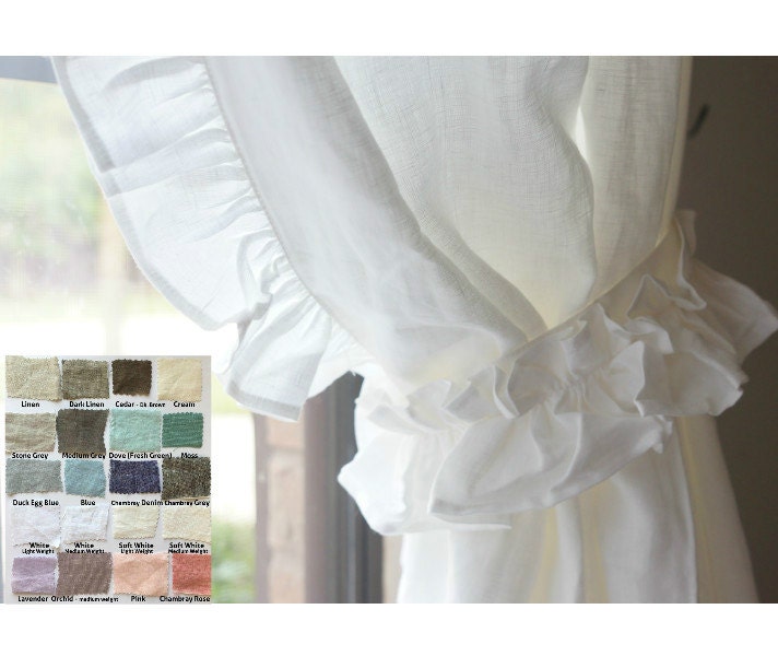 A Pair of Linen Curtains With Ruffles on the Leading Edges | Etsy