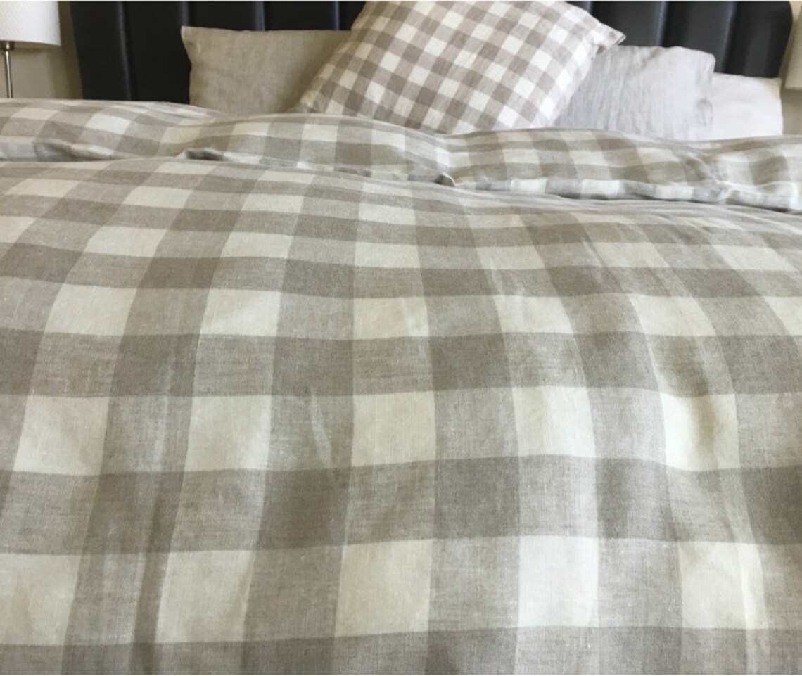 Buffalo Check Duvet Cover Set in Natural Linen, Plaid Duvet Cover in ...