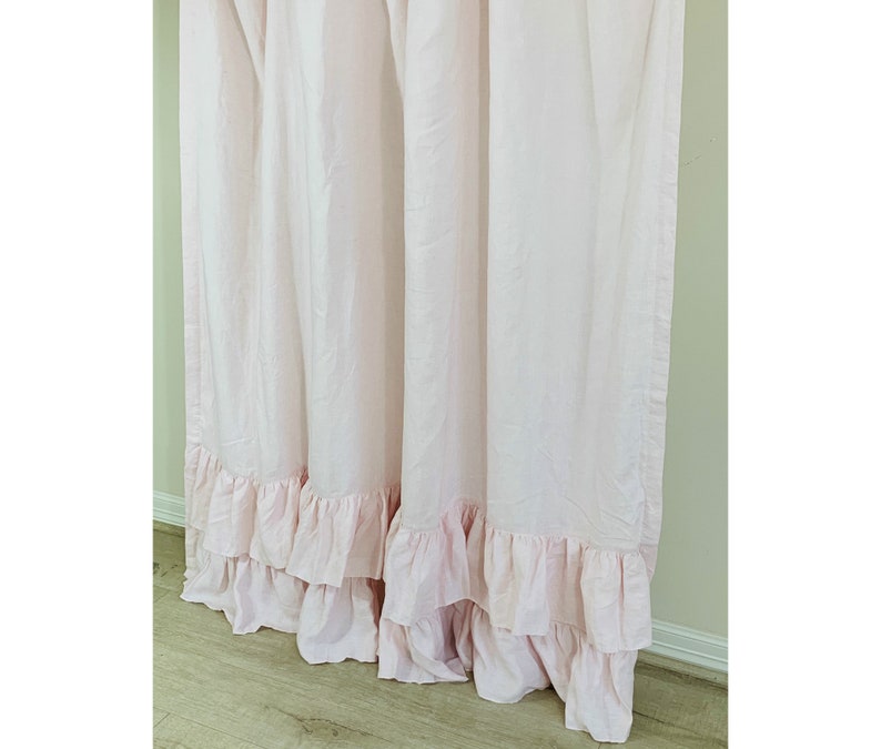 Blush Pink Linen Shower Curtain With Two Tiered Ruffles | Etsy