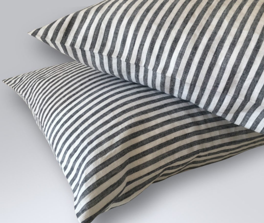 Slate Gray and White Striped Euro Sham Covers, 100% Linen - All Sizes ...
