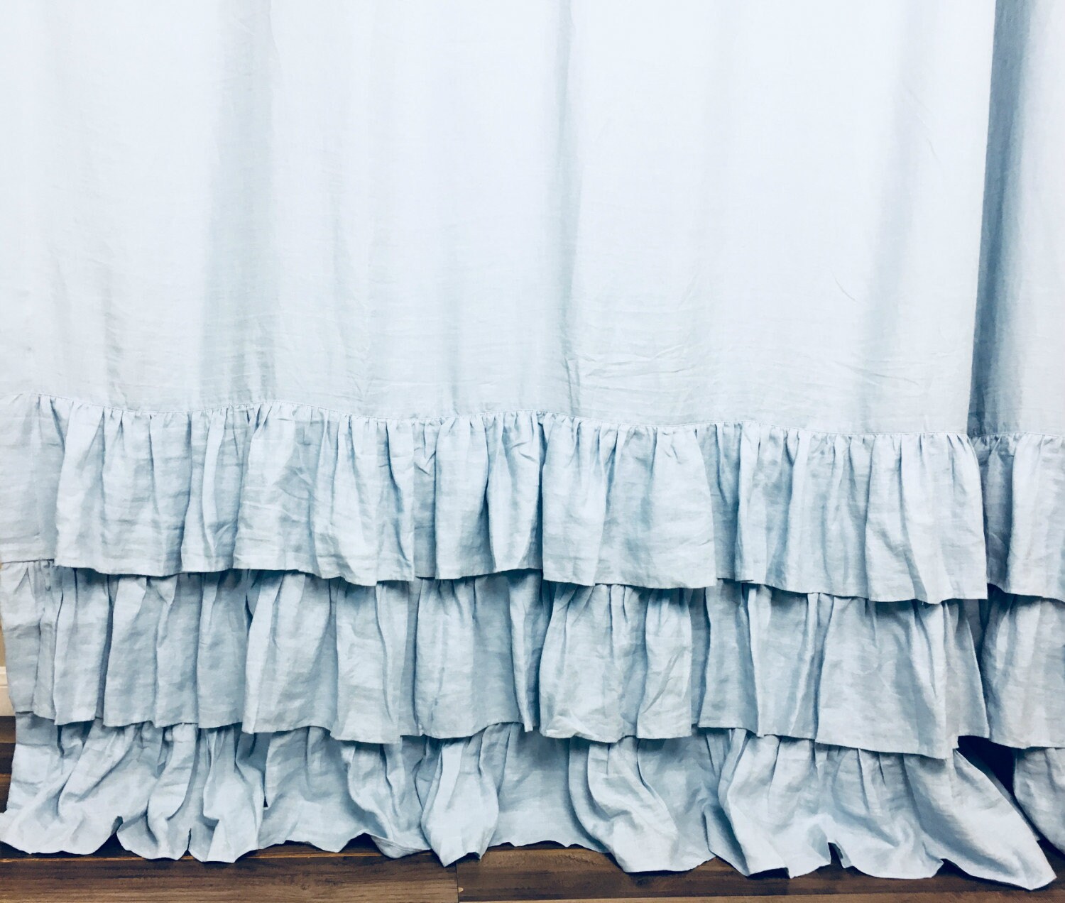 Natural Linen Shower Curtain With Tiered Ruffles Fabulous | Etsy