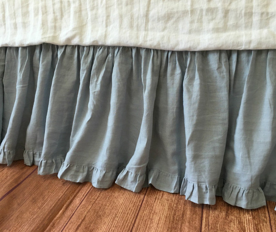 Duck Egg Blue Bedskirt With Ruffle Hem, Linen Dust Ruffles, Bed Skirts ...