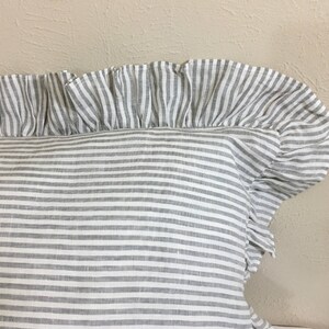 Grey and White Striped Ruffle Euro Sham Covers, Natural Linen Ruffle ...