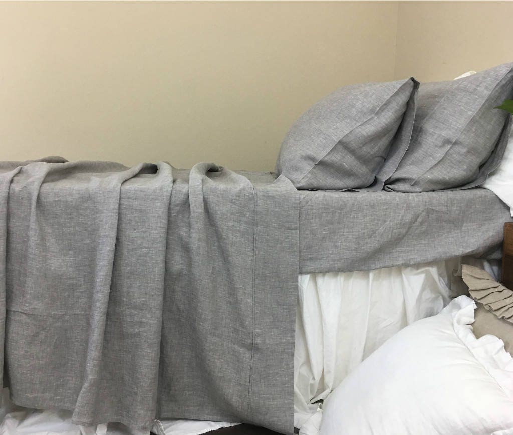 Chambray Graphite Gray Linen Bed Sheets comforter and | Etsy