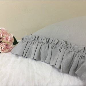 Vintage Ruffle Pillow Covers in STONE GREY Linen, Grey Ruffle Euro ...