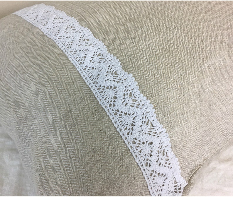 Natural Linen Bed Sheets With Crochet Lace Trim, 40+ Linen Fabric ...