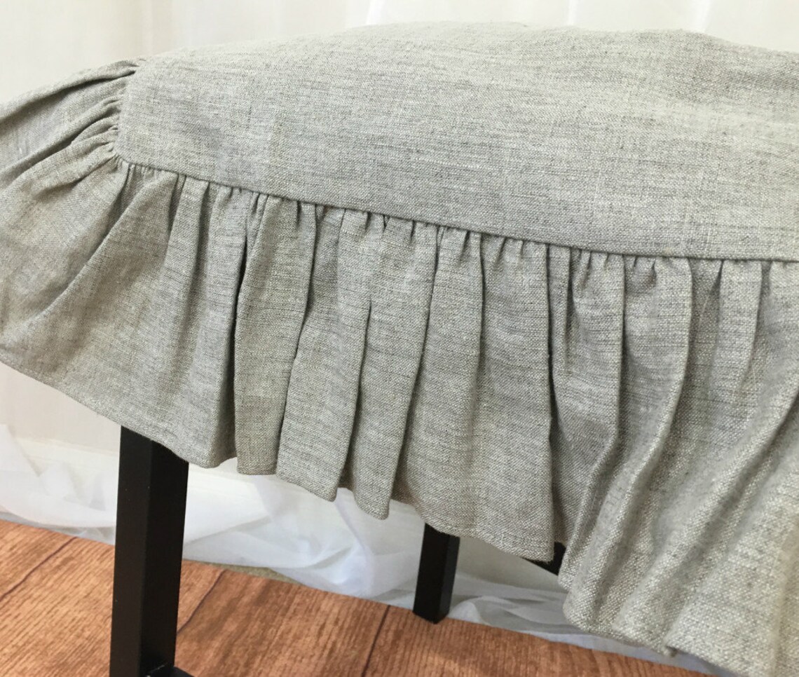 Dark Linen Chair Seat Cover With Self Ruffle and Ballerina Ties ...