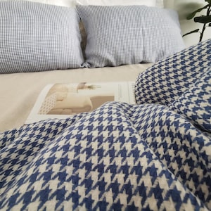 Houndstooth Linen Duvet Cover, Houndstooth Weave in Natural Linen ...