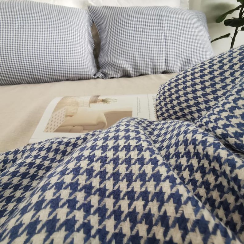 Houndstooth Linen Duvet Cover Houndstooth Weave in Natural - Etsy