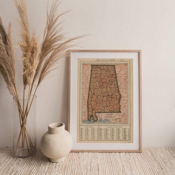 Vintage Alabama Map Digital Wall Art Print | Etsy
