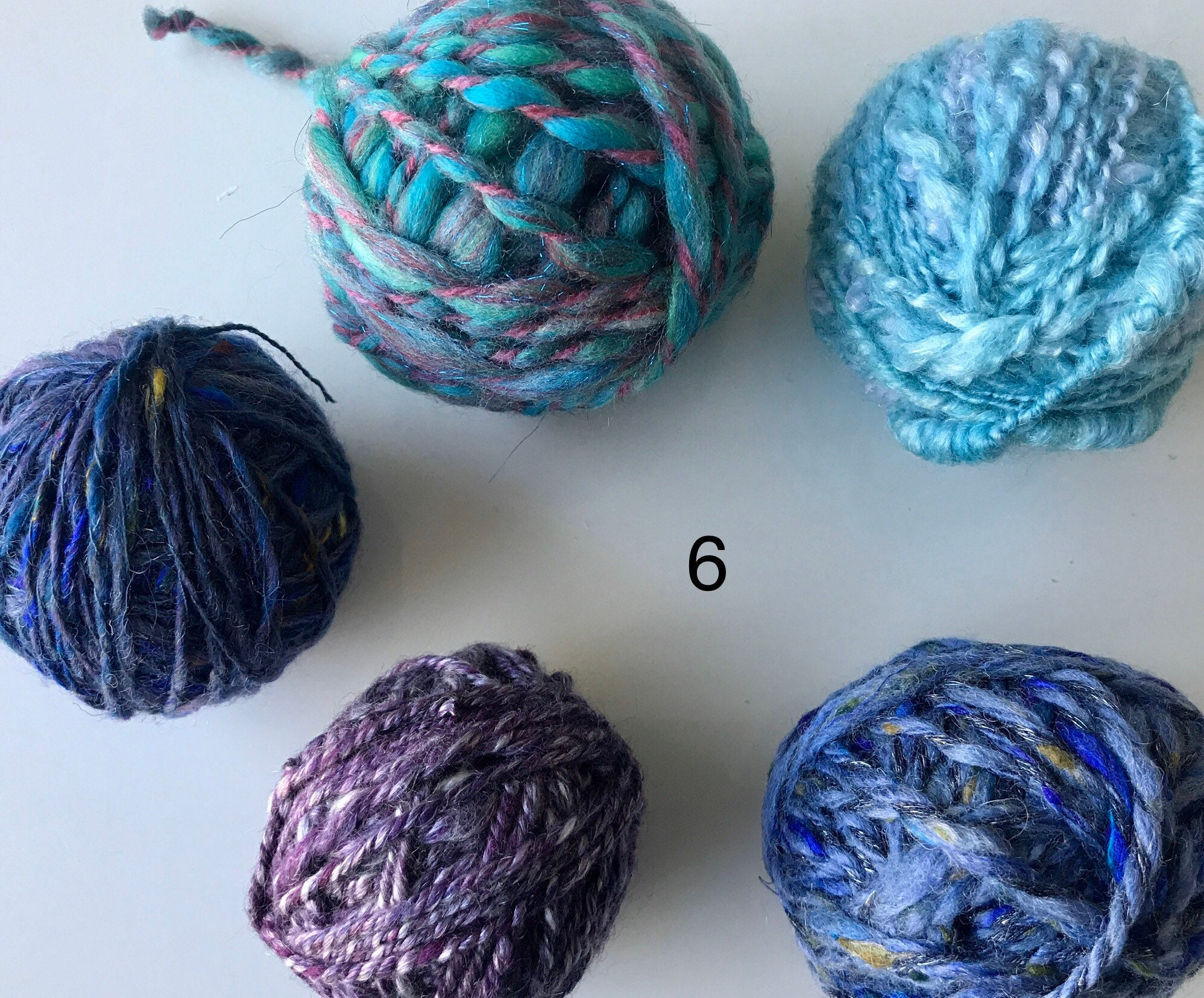 Mini skeins hand spun art yarn. Five assorted 20 grams balled skeins in ...